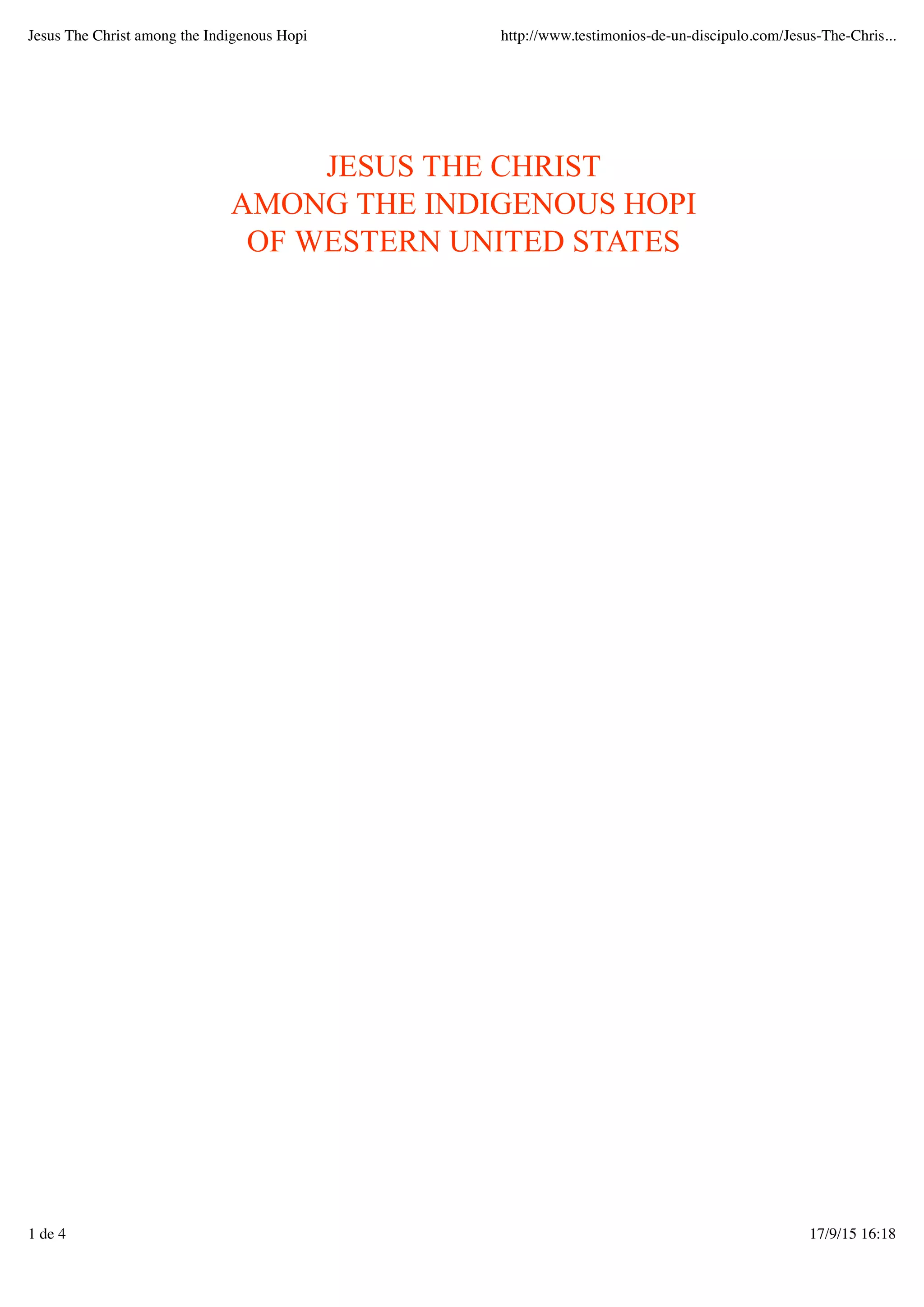 Jesus the Christ Among the Indigenous Hopi | PDF