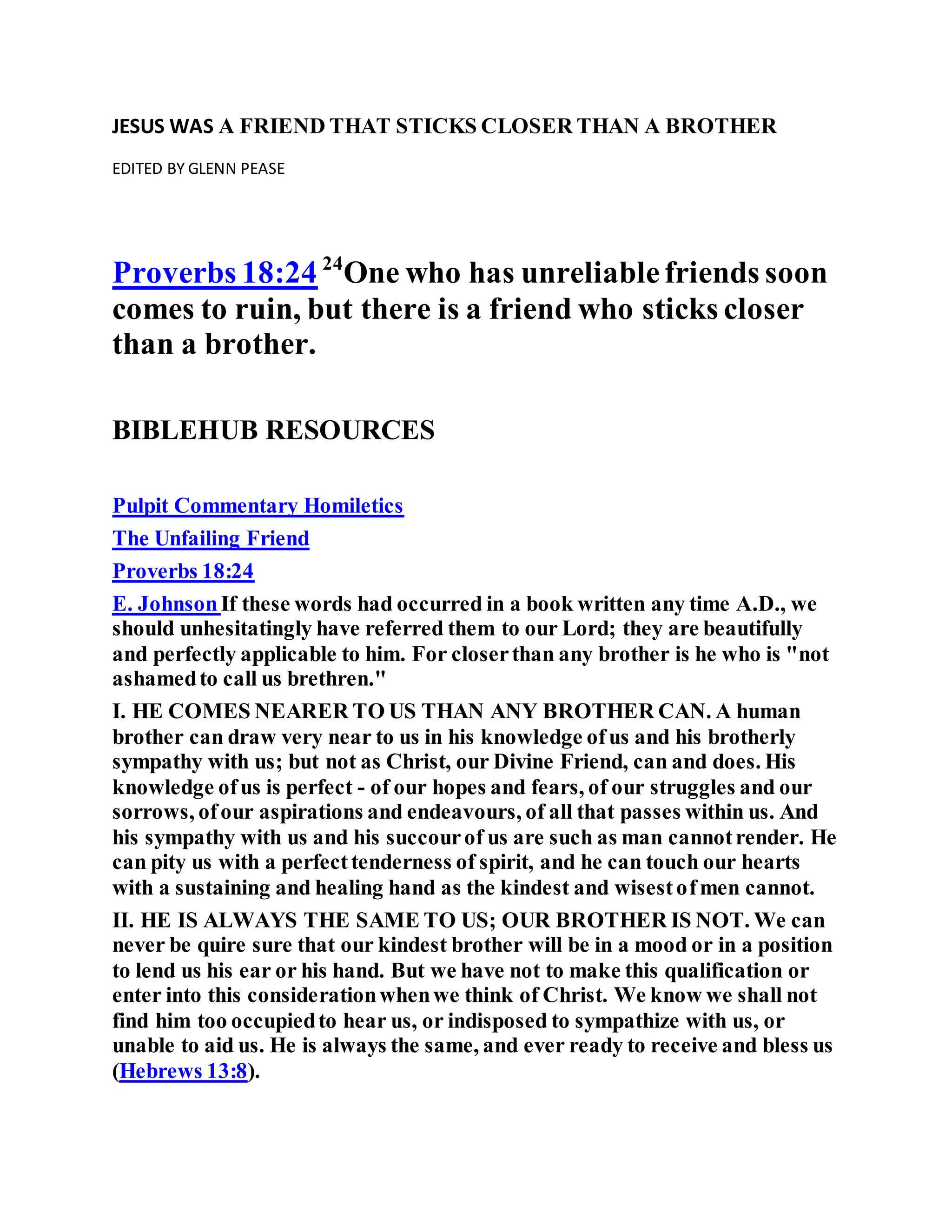 Jesus was a friend that sticks closer than a brother | DOCX