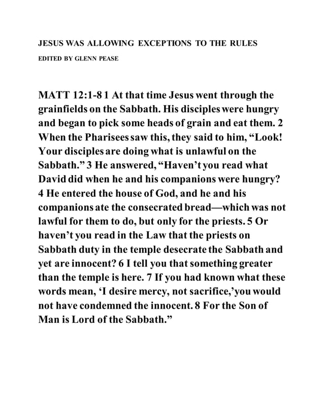 Jesus was allowing exceptions to the rules | PDF