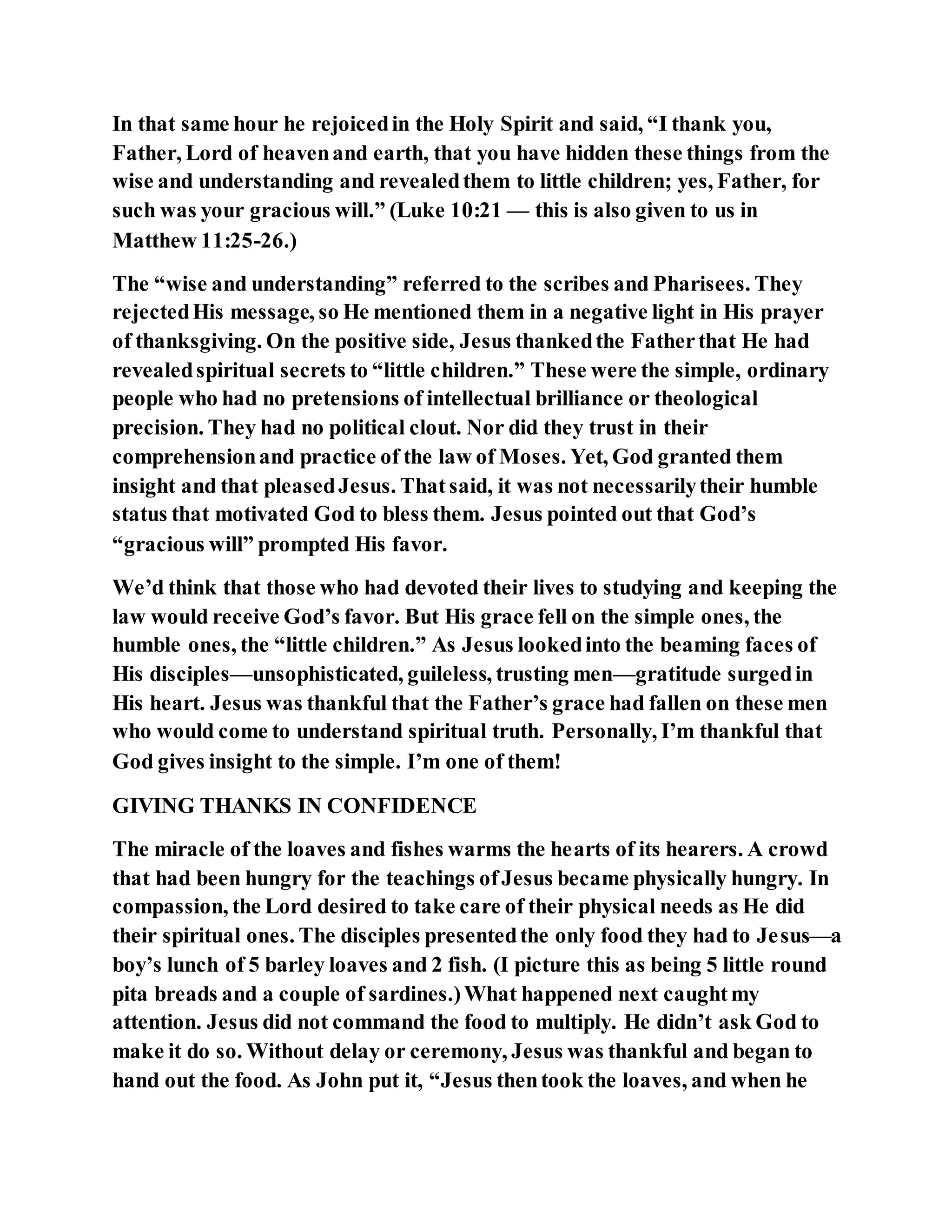 Jesus was a man of thankfulness | DOCX