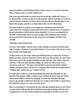 Jesus was a man of thankfulness | DOCX