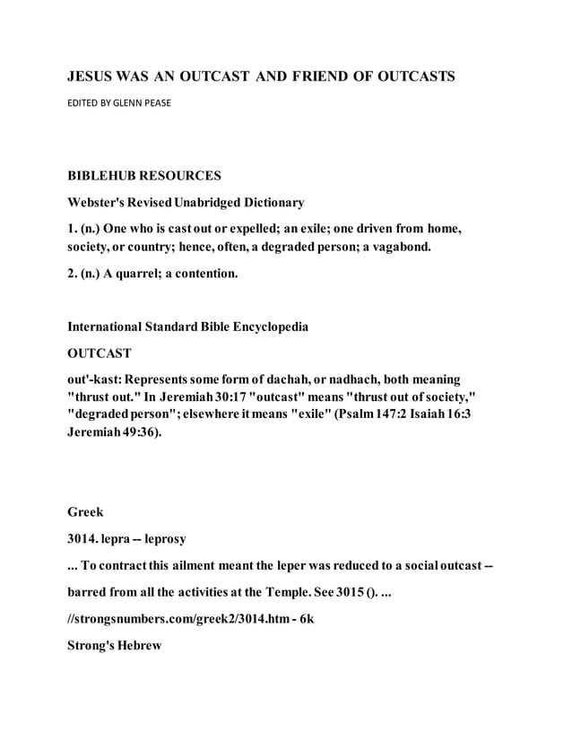 Jesus was an outcast and friend of outcasts | DOCX | Christianity ...