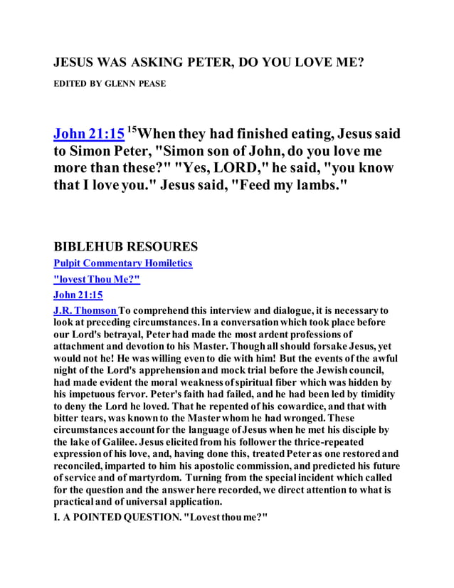 Jesus was asking peter, do you love me | PDF