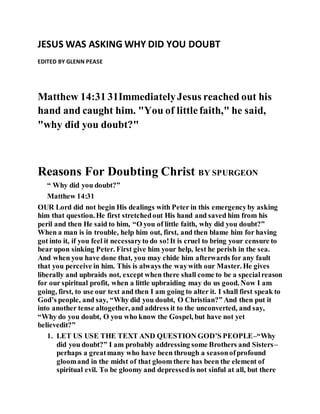 Jesus was asking why did you doubt | PDF