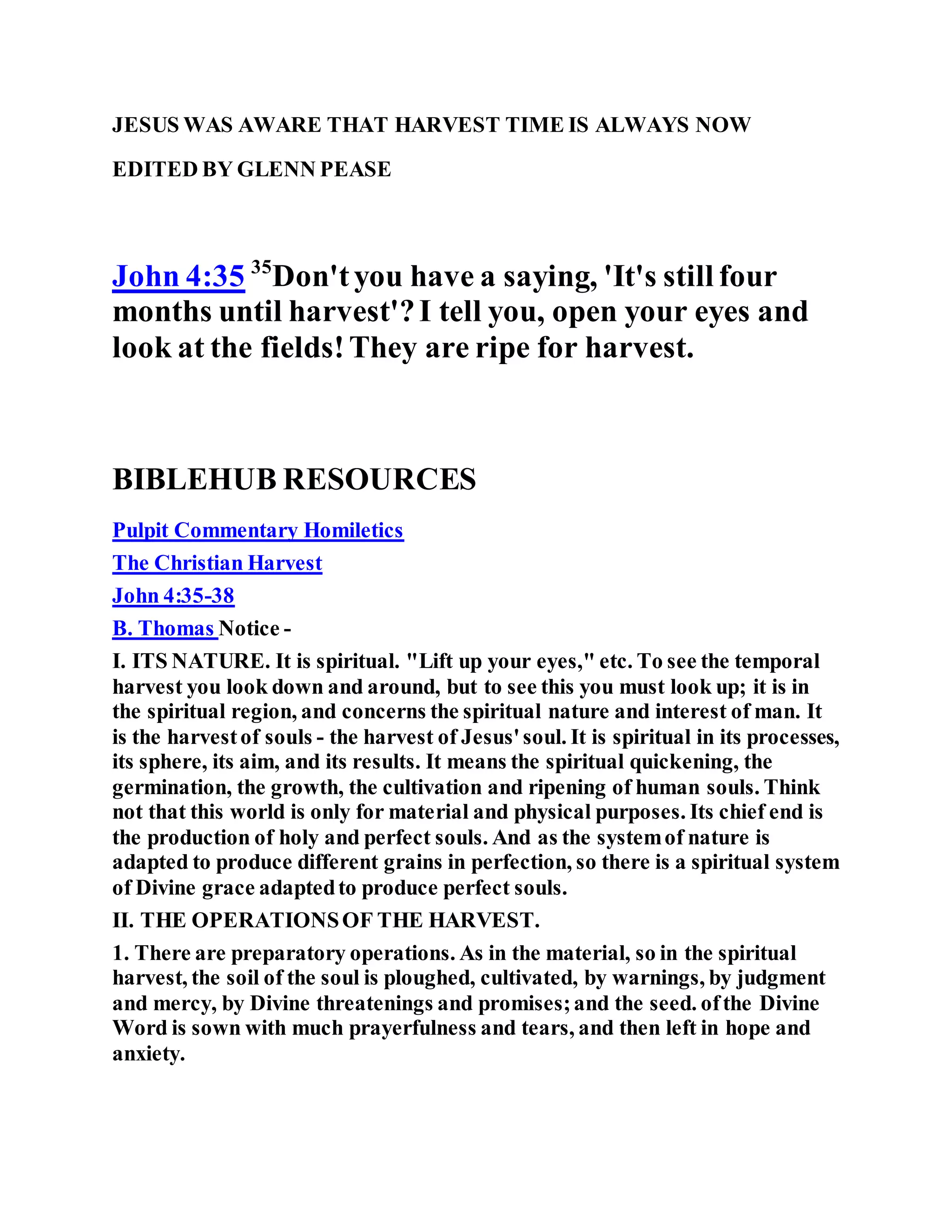 Jesus was aware that harvest time is always now | PDF