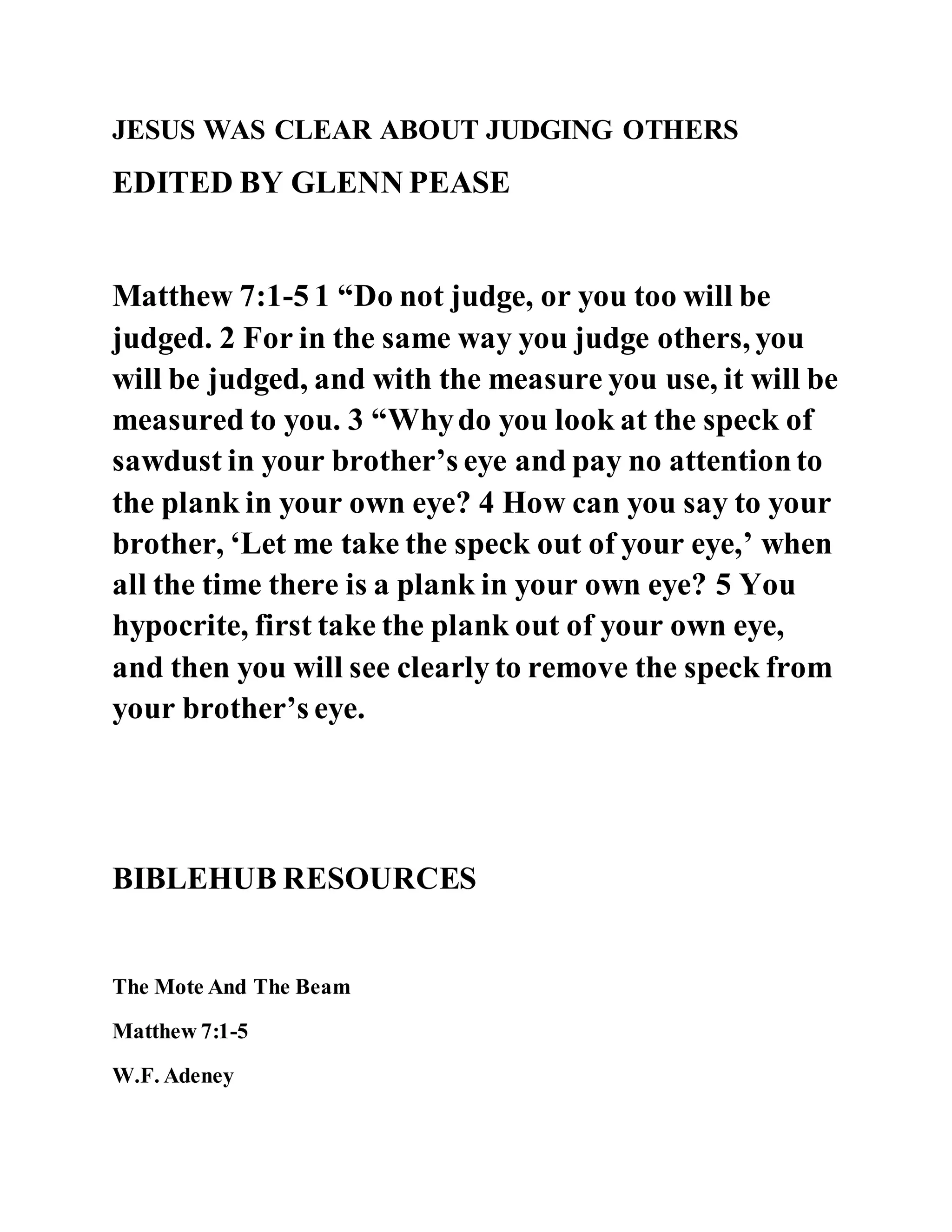 Jesus was clear about judging others | PDF