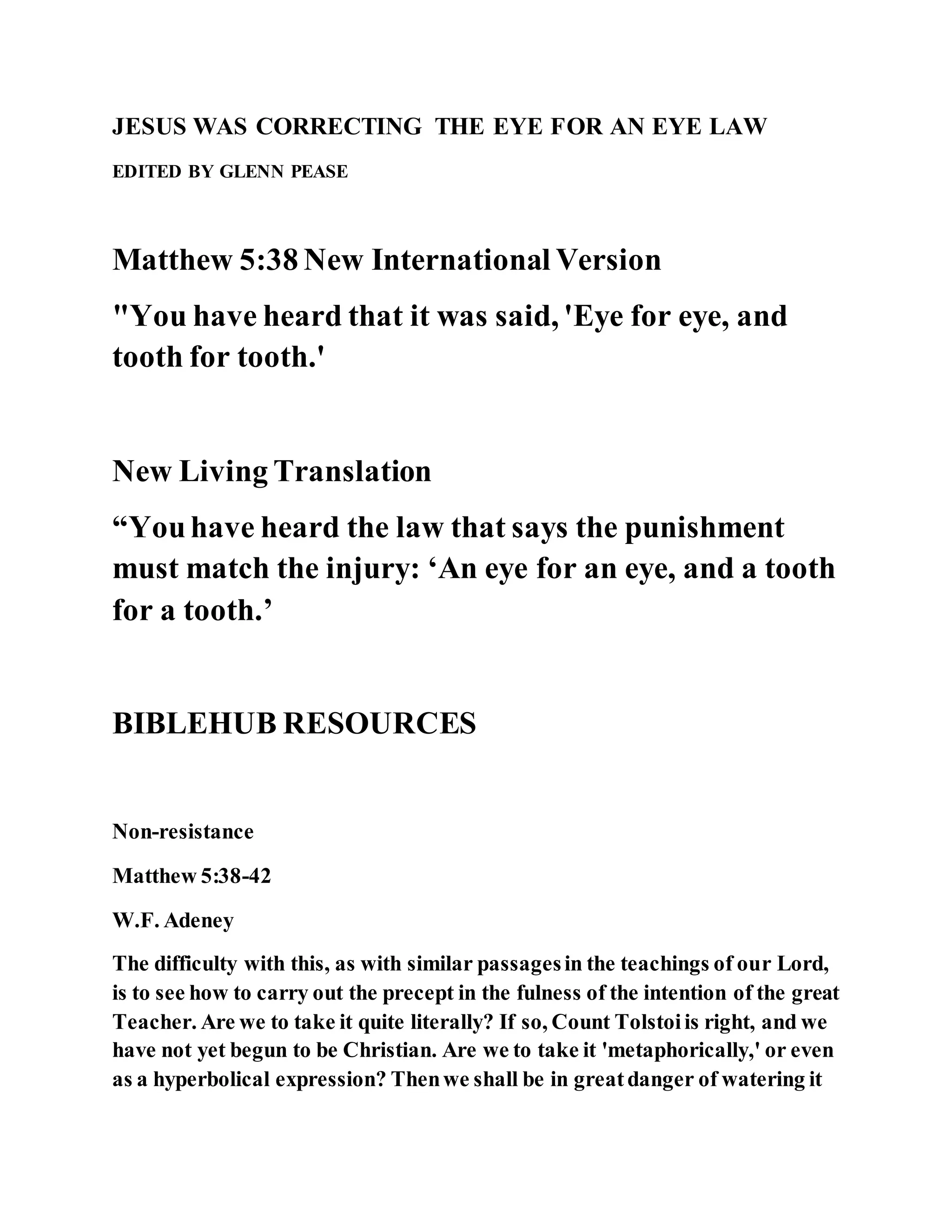 Jesus was correcting the eye for an eye law | PDF