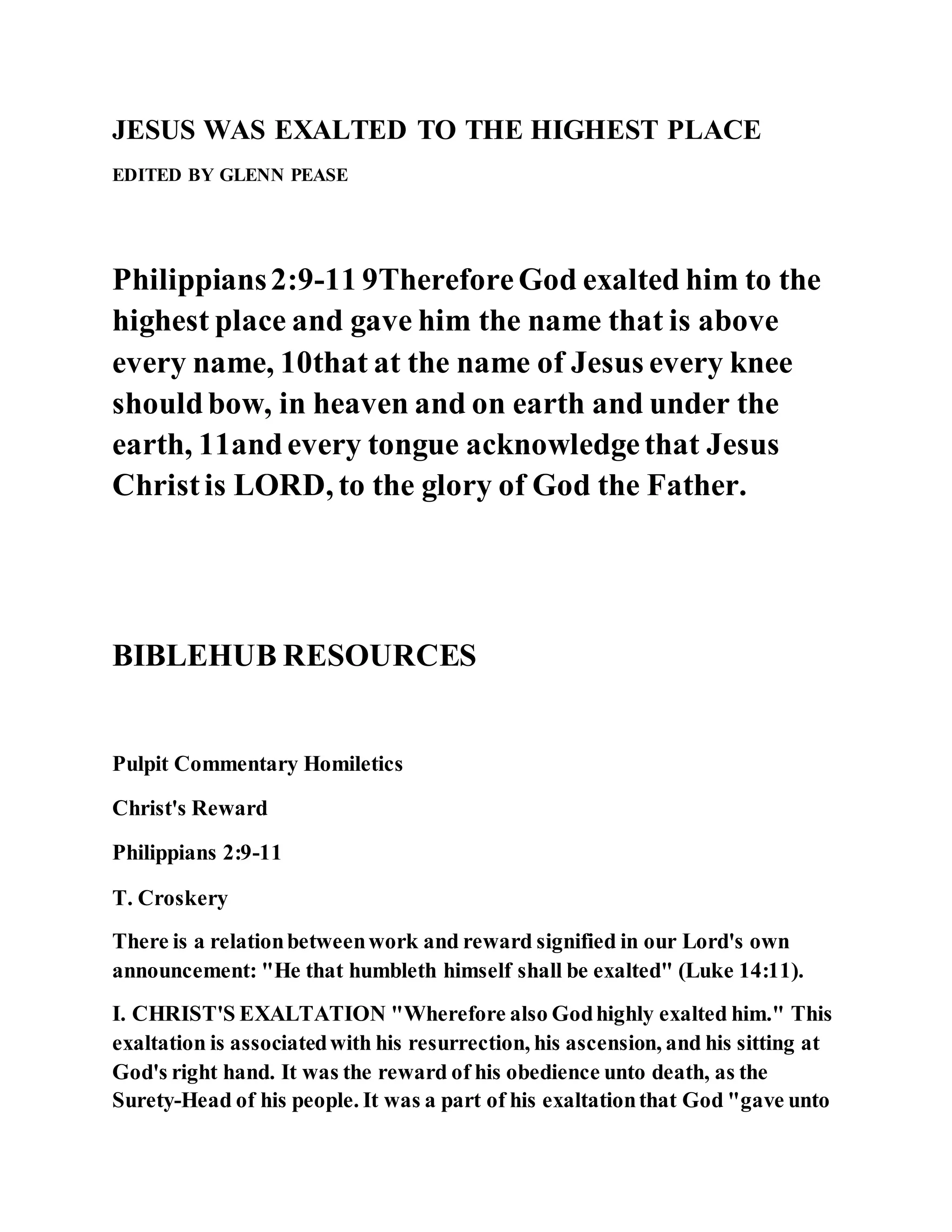 Jesus was exalted to the highest place | PDF