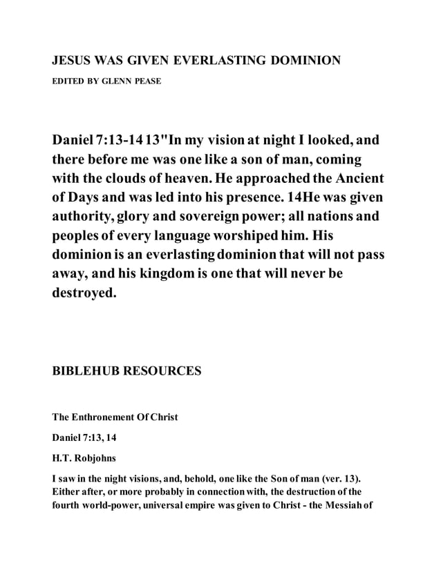 Jesus was given everlasting dominion | PDF