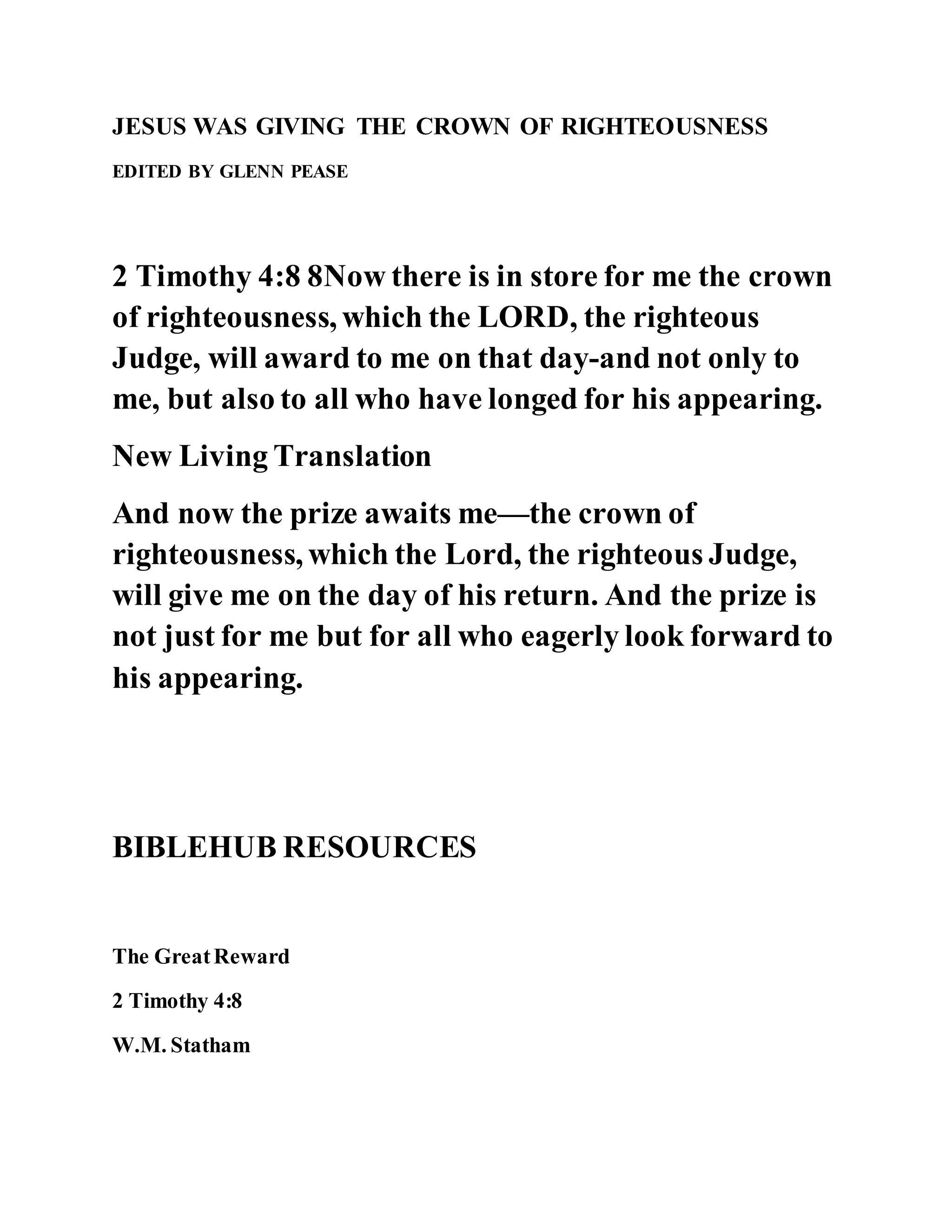 Jesus was giving the crown of righteousness | PDF