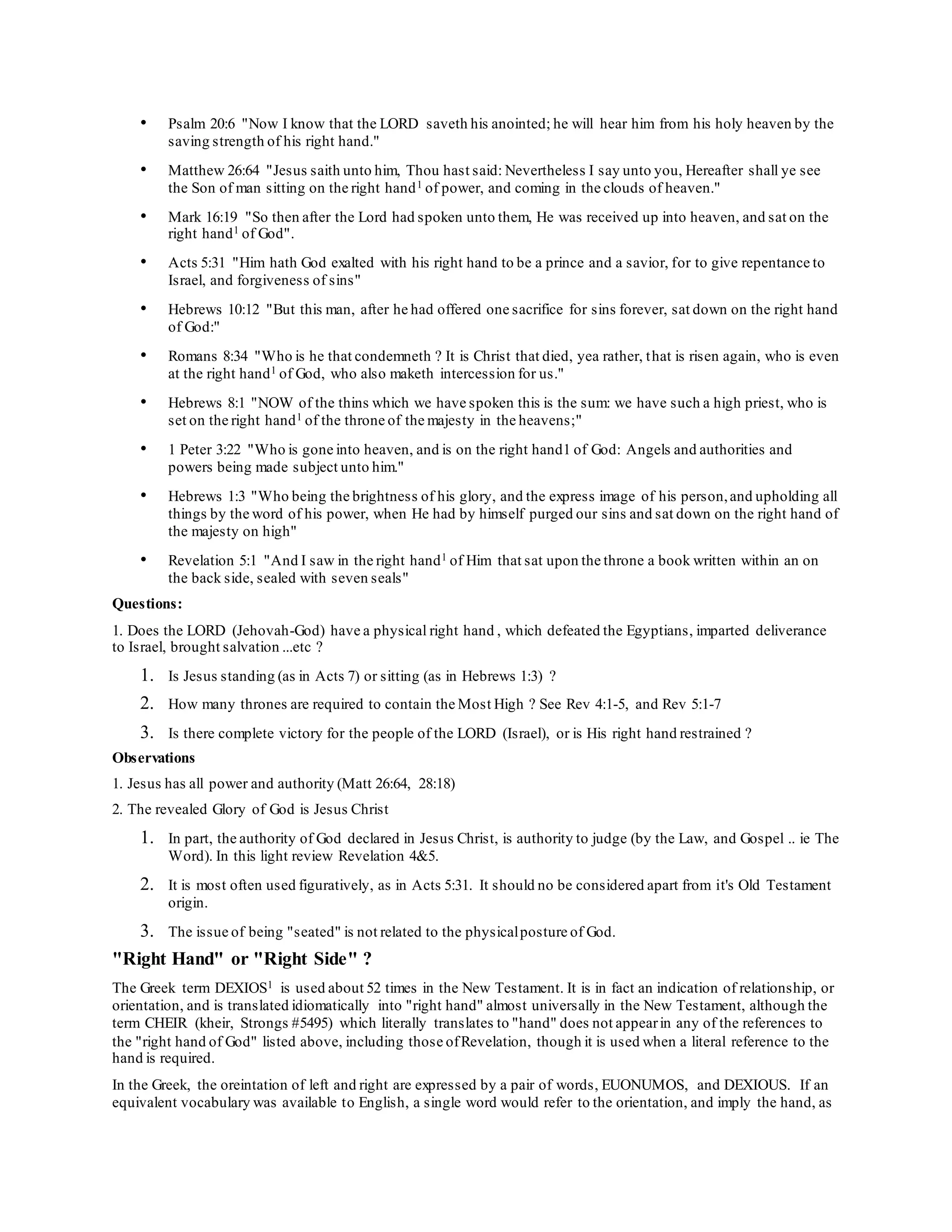 Jesus was god's right hand | DOCX