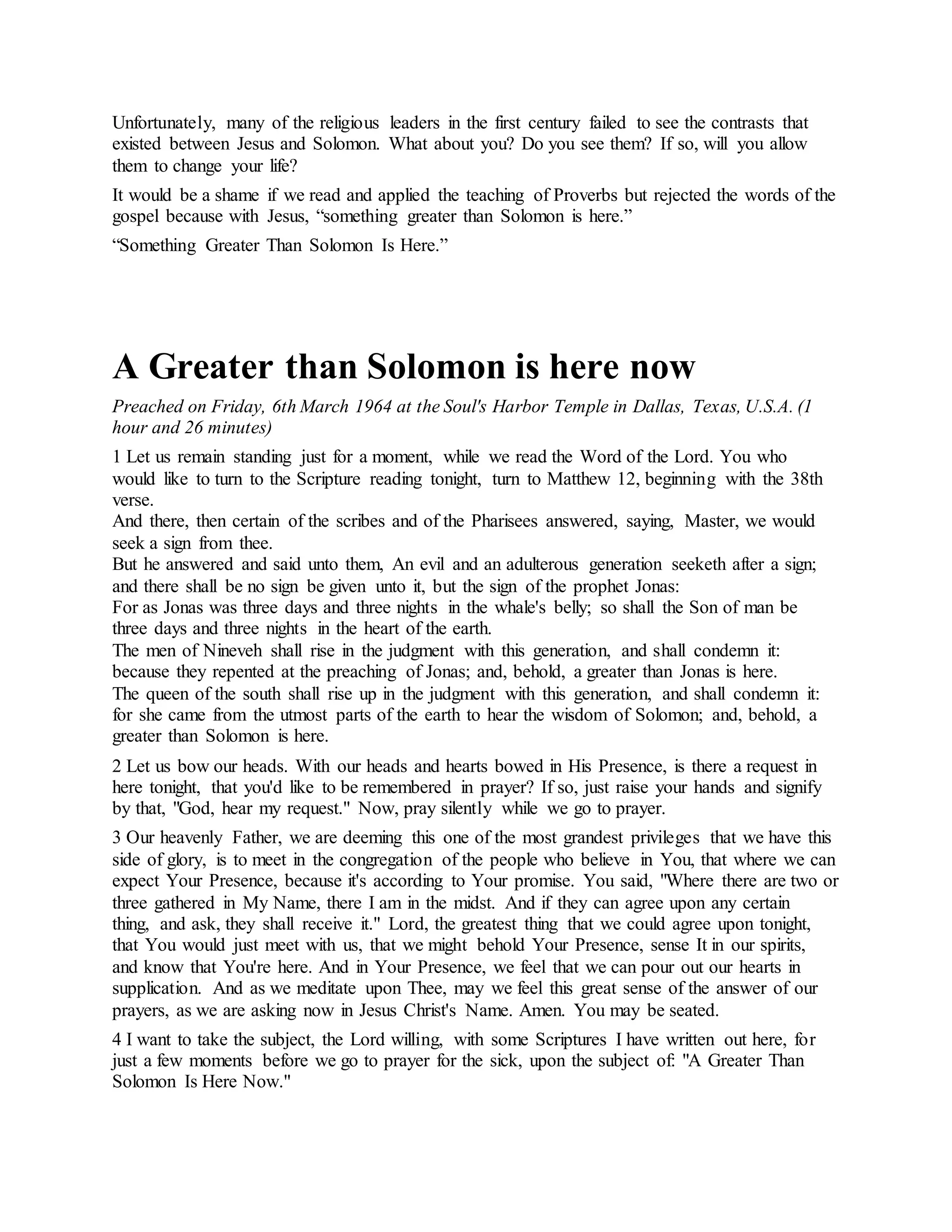 Jesus was greater than solomon | DOCX