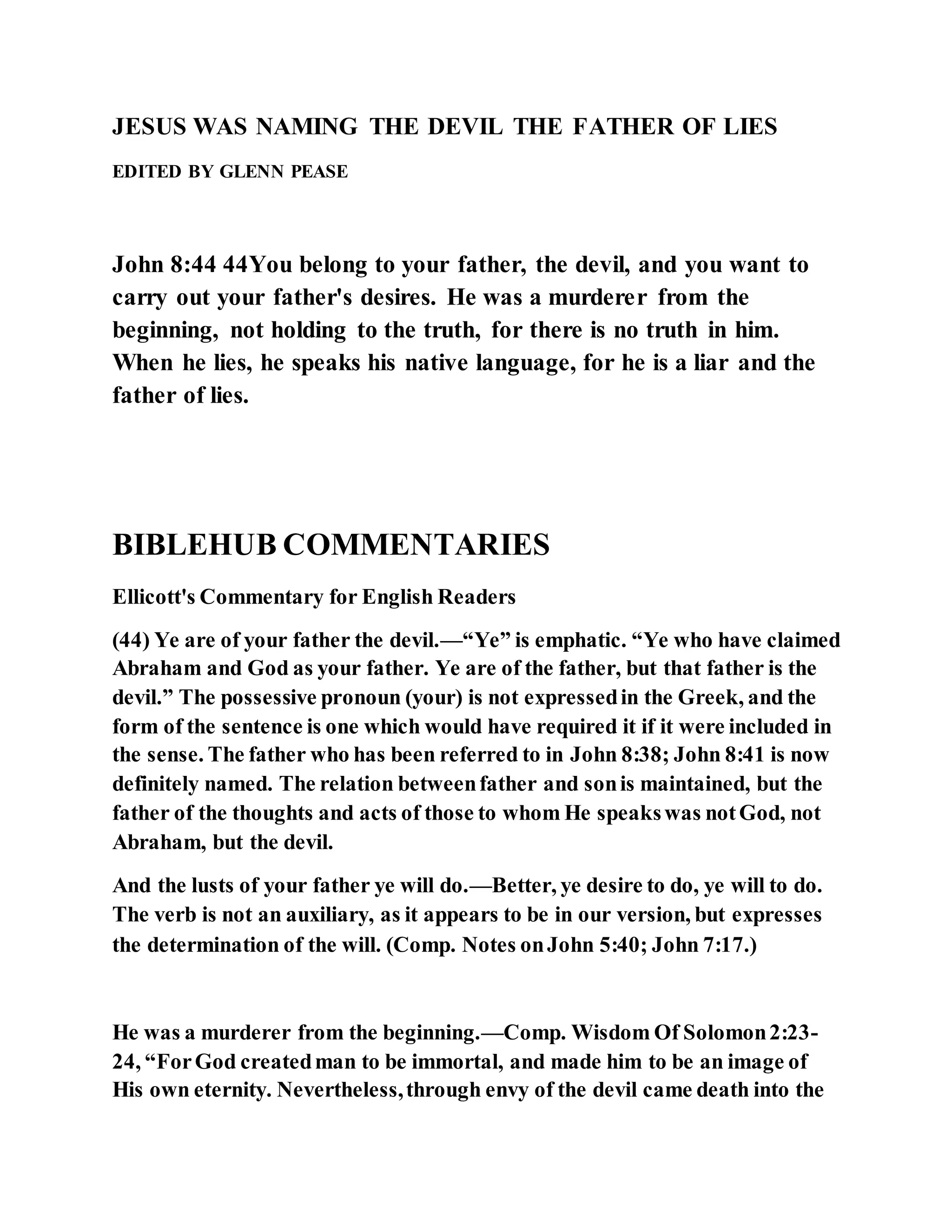 Jesus was naming the devil the father of lies | PDF