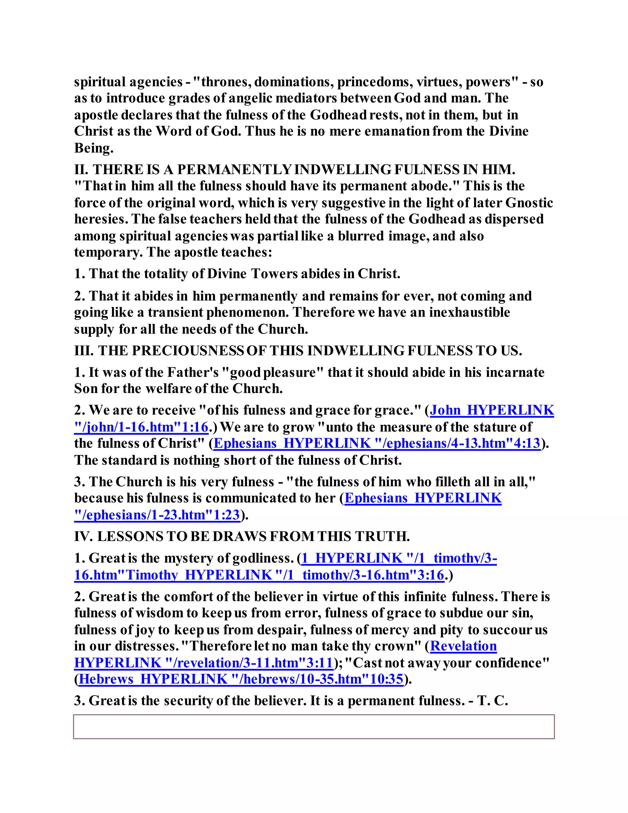 Jesus was one in whom all fullness dwelt | DOCX