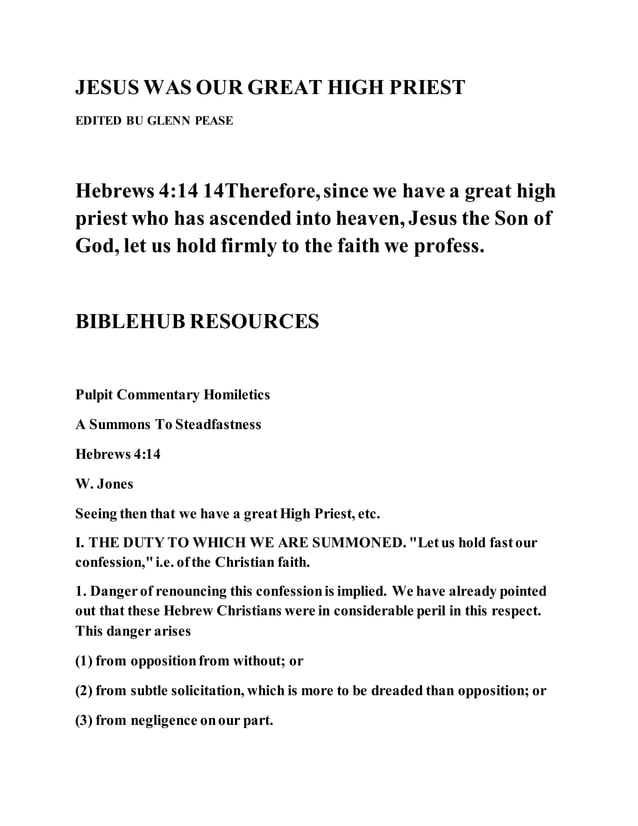 Jesus was our great high priest | PDF
