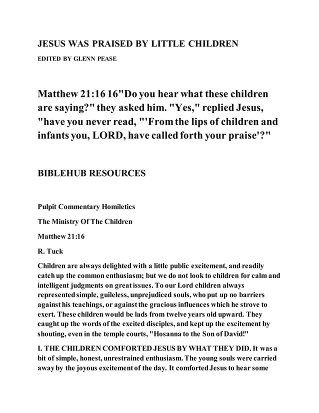 Jesus was praised by little children | PDF