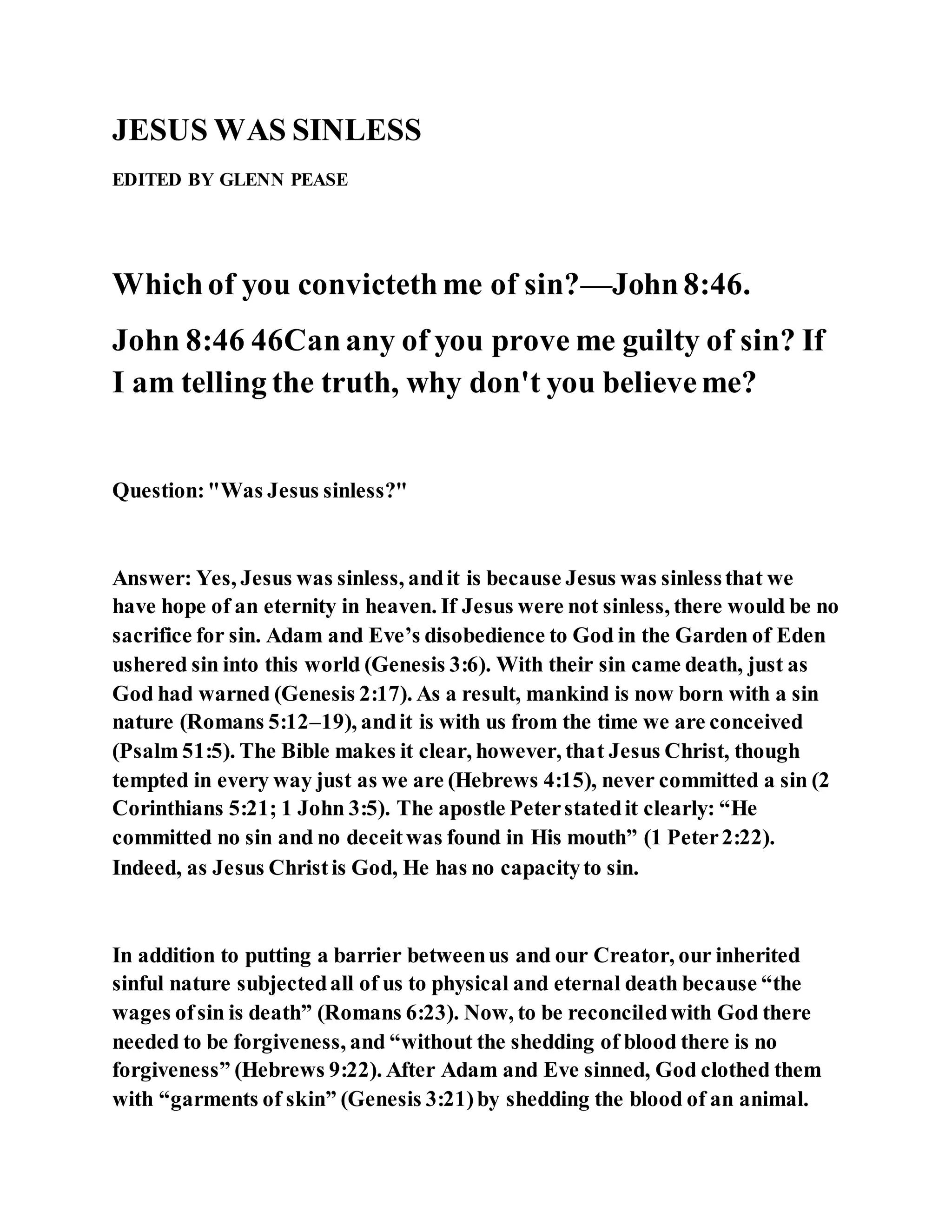 Jesus was sinless | DOCX