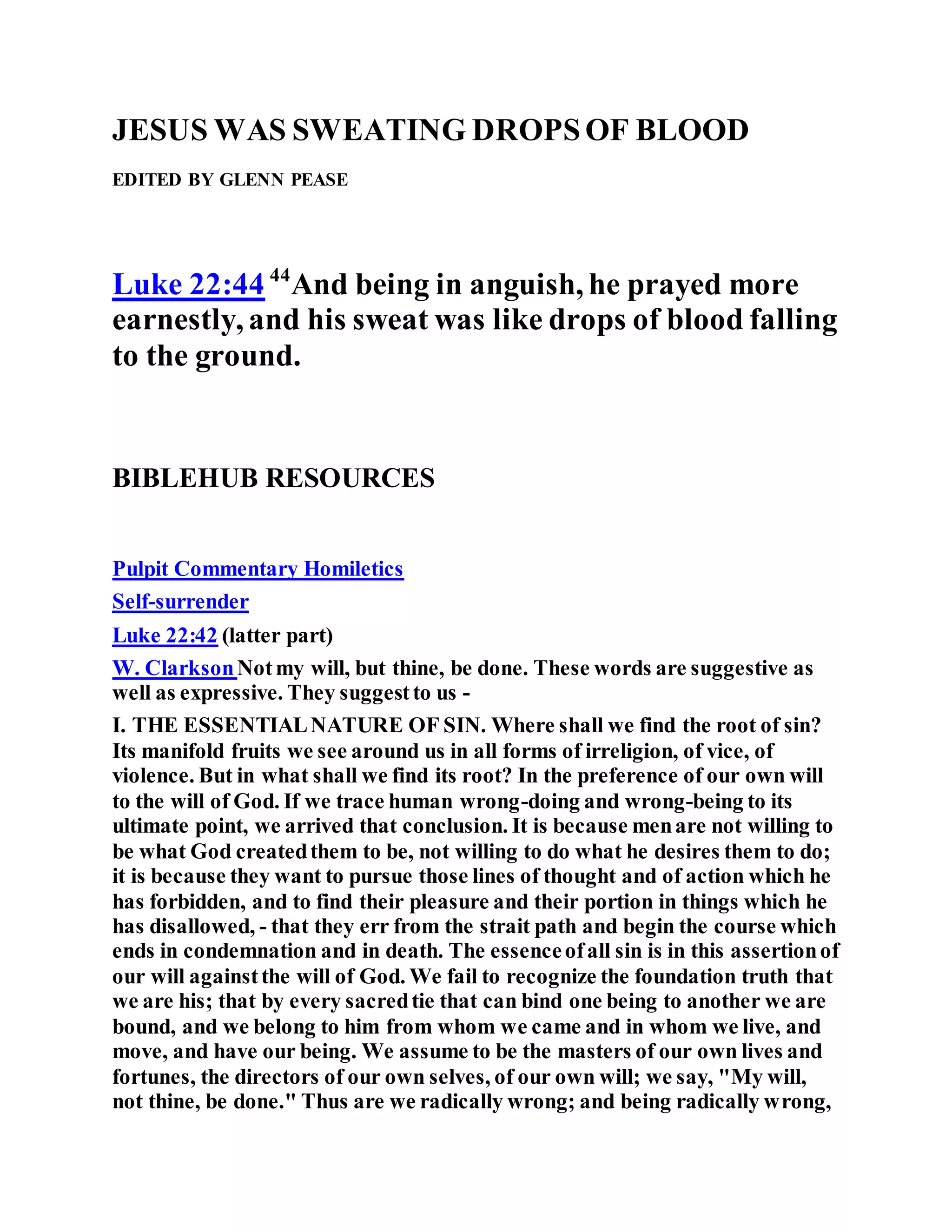 Jesus was sweating drops of blood | DOCX | Christianity | Religion ...