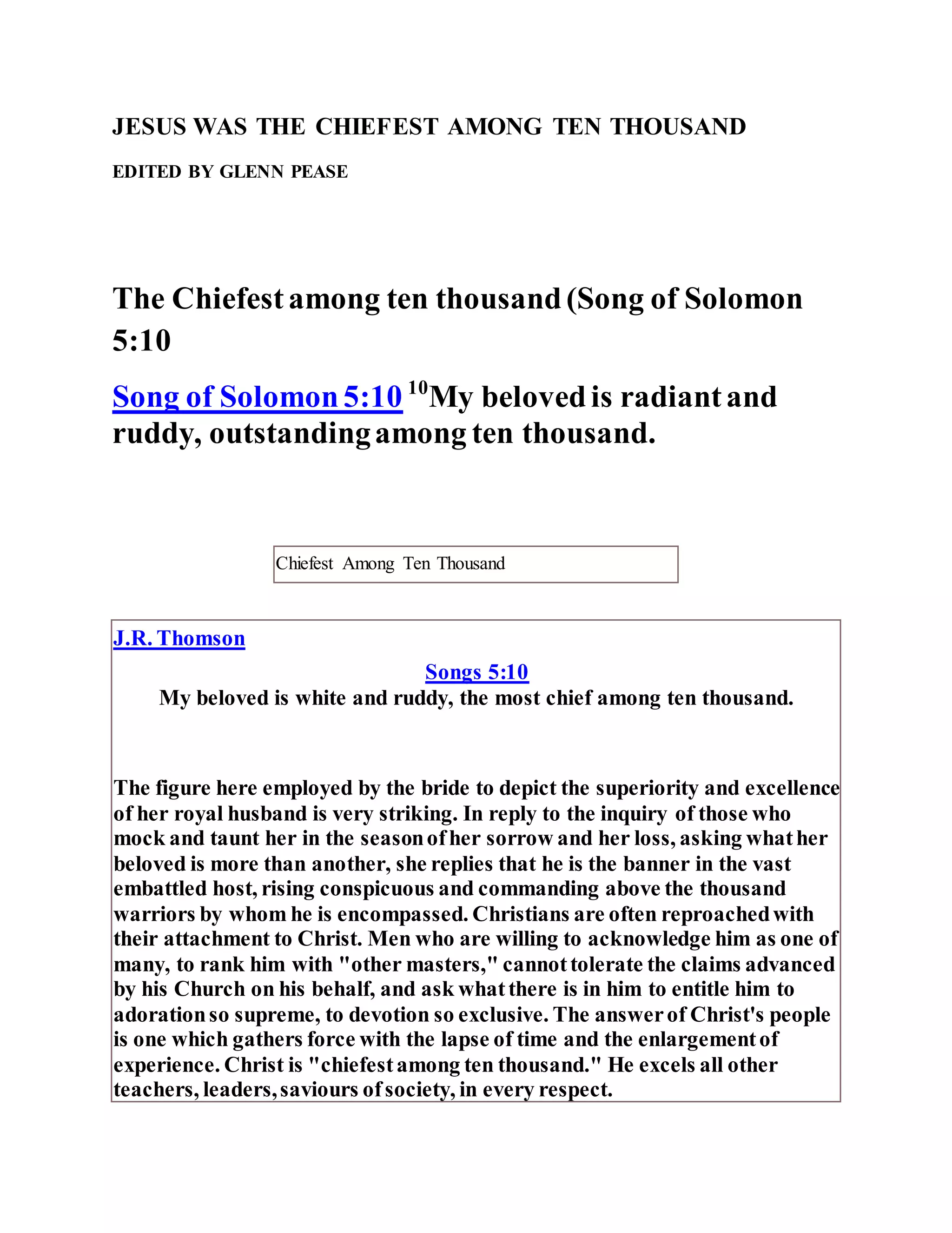 Jesus was the chiefest among ten thousand | PDF