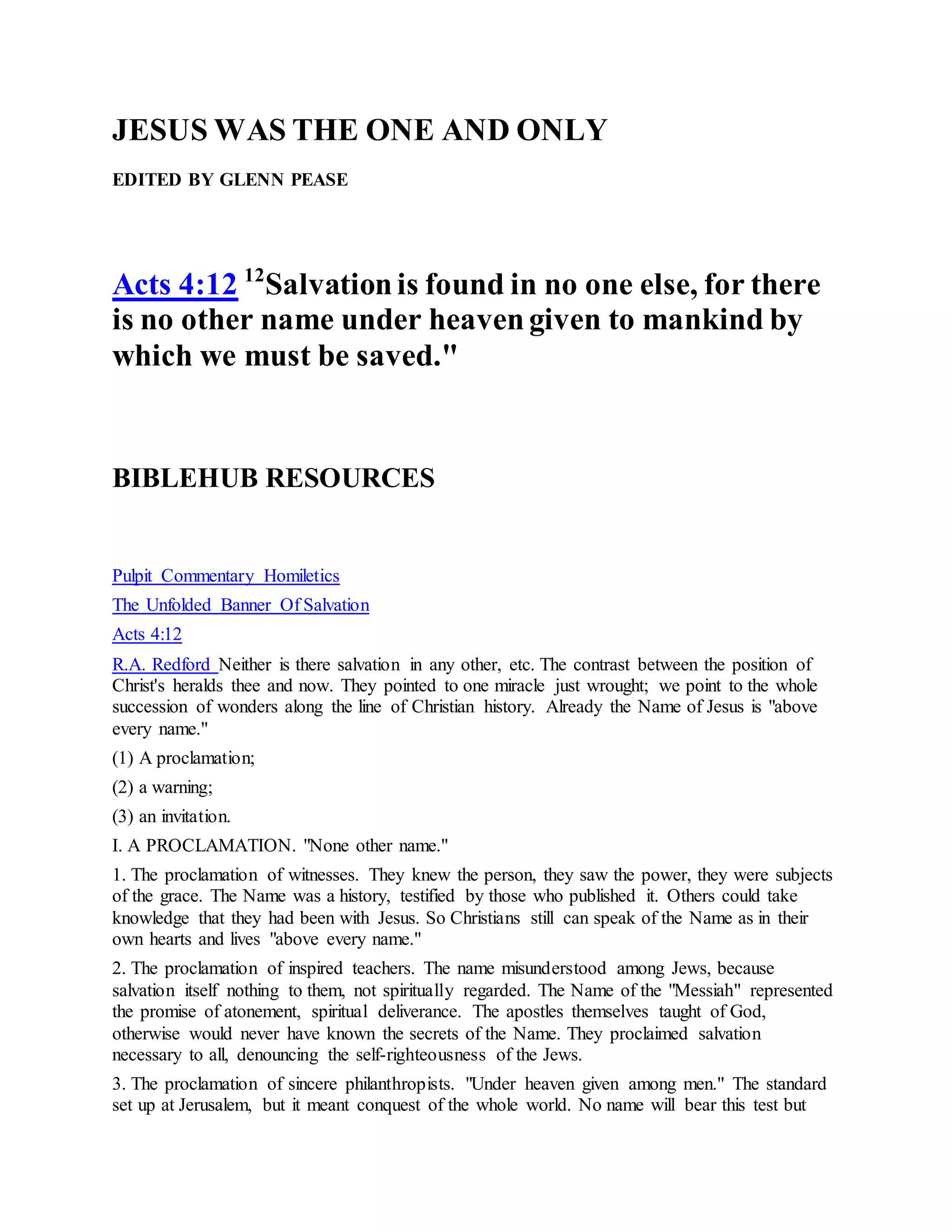 Jesus was the one and only | PDF