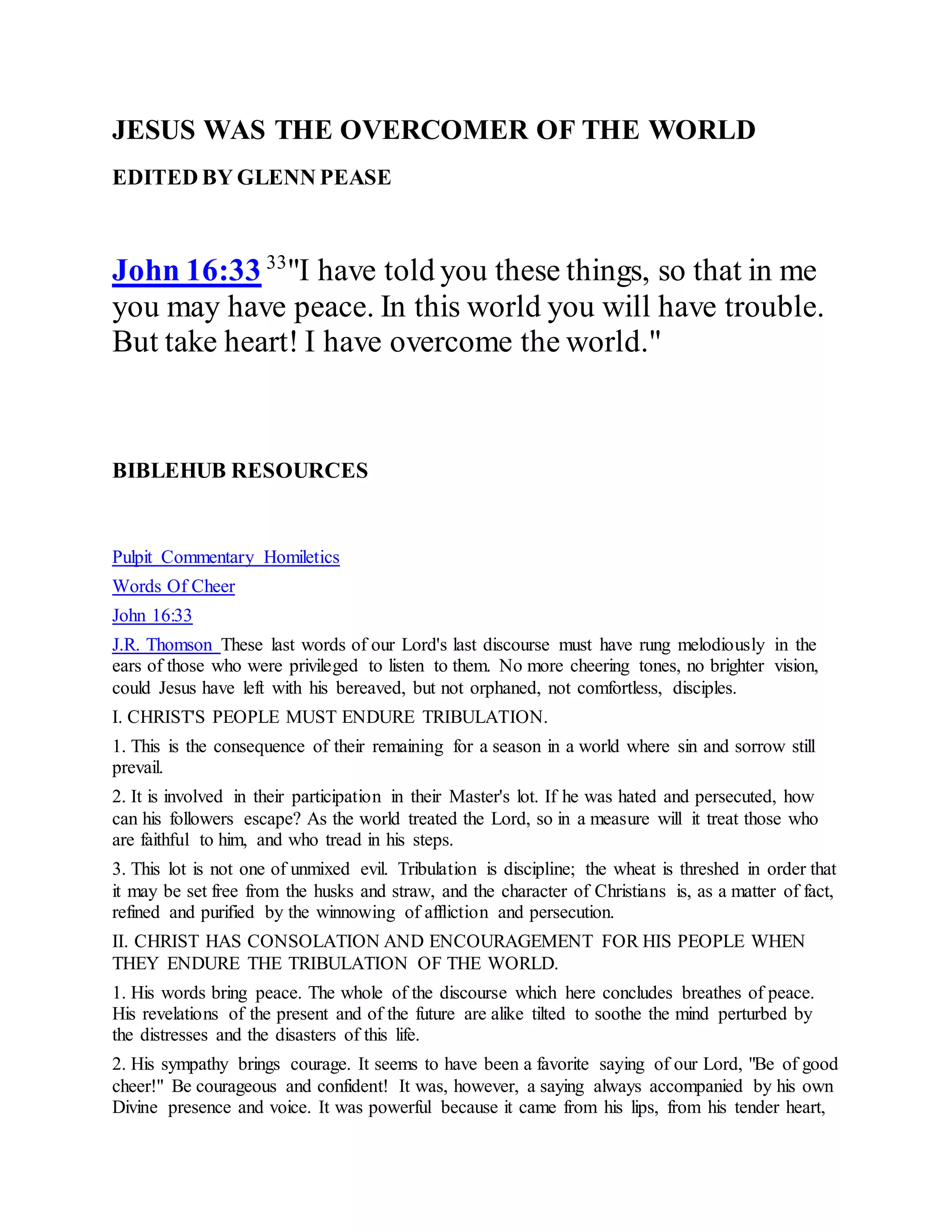 Jesus was the overcomer of the world | DOCX