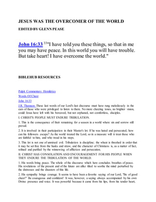Jesus was the overcomer of the world | PDF