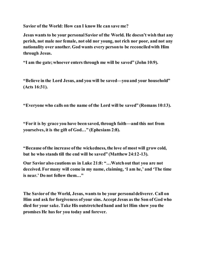 Jesus was the saviour of the world | PDF