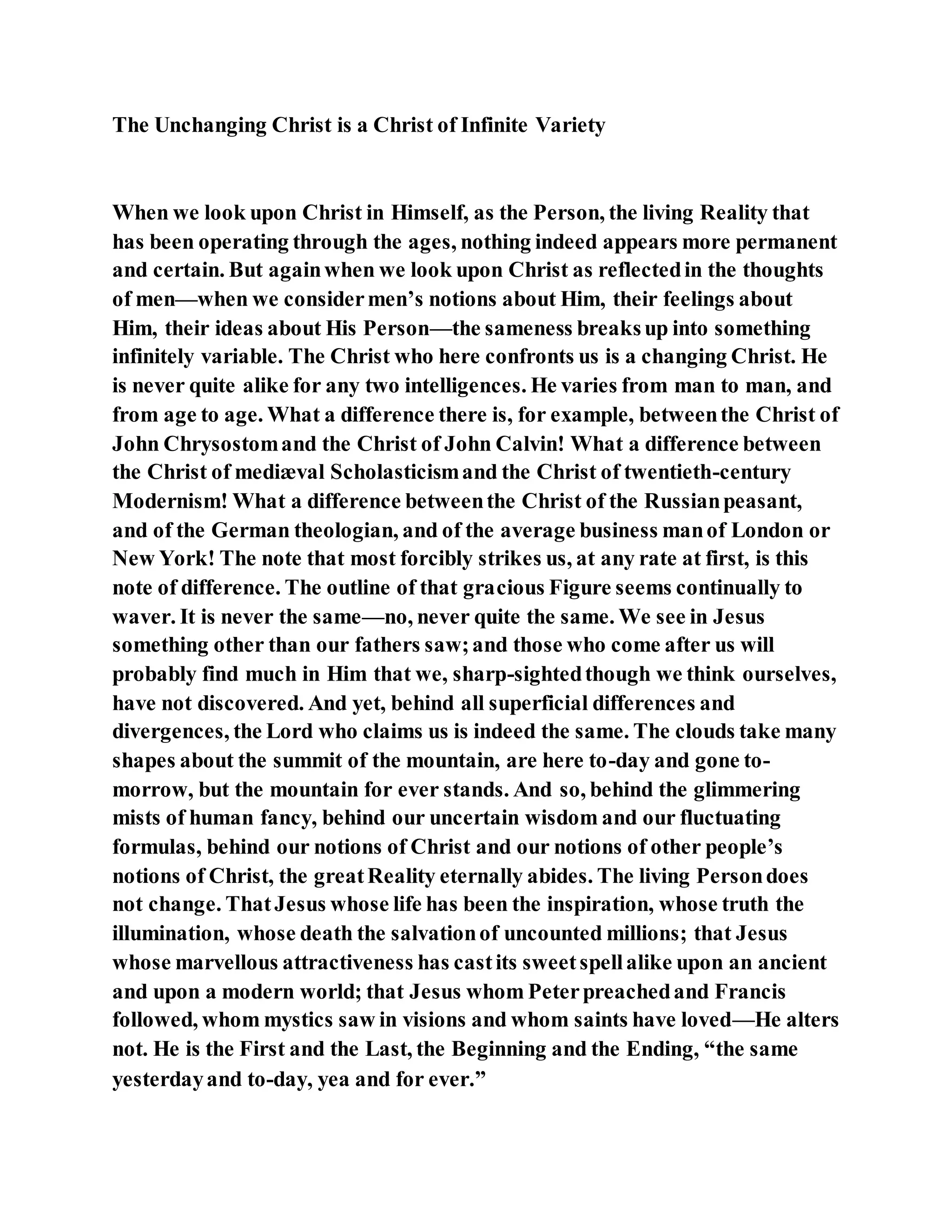 Jesus was the unchanging christ | DOCX