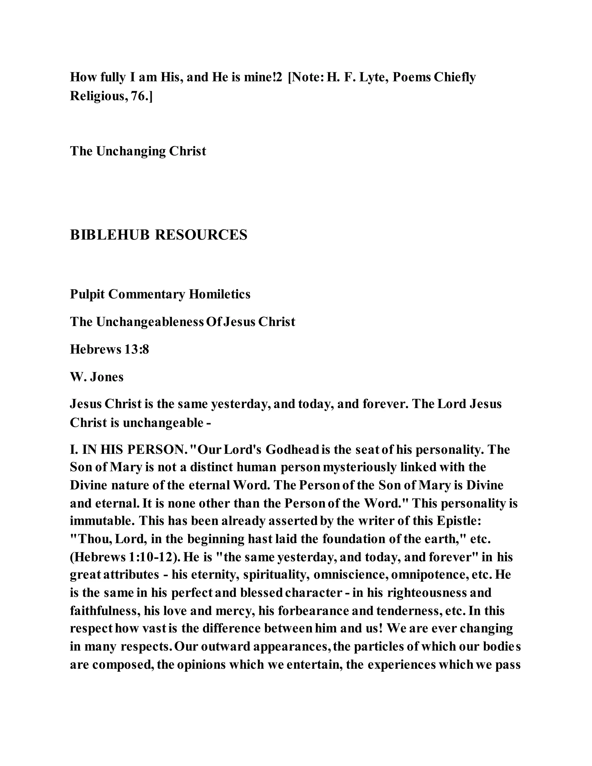 Jesus was the unchanging christ | DOCX