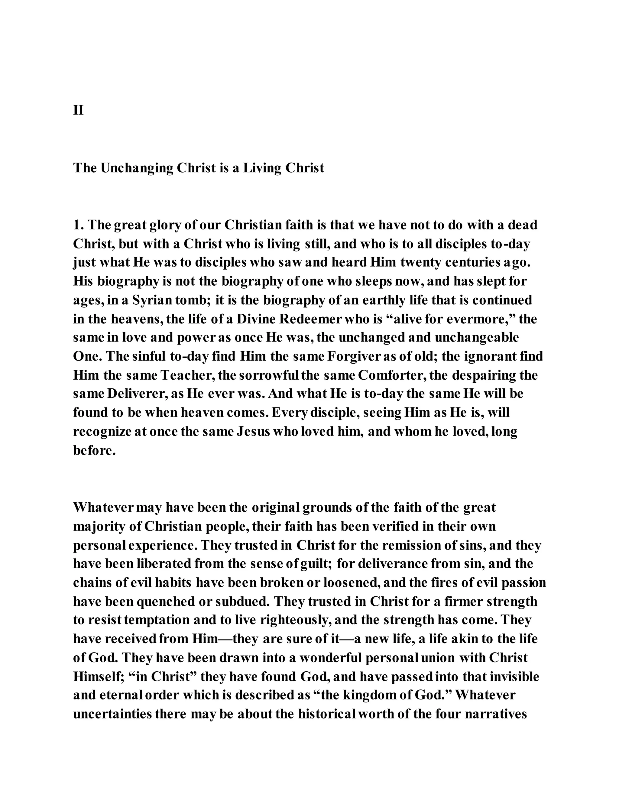 Jesus was the unchanging christ | DOCX