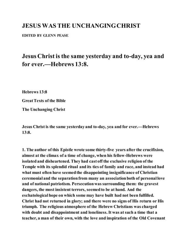 Jesus was the unchanging christ | DOCX