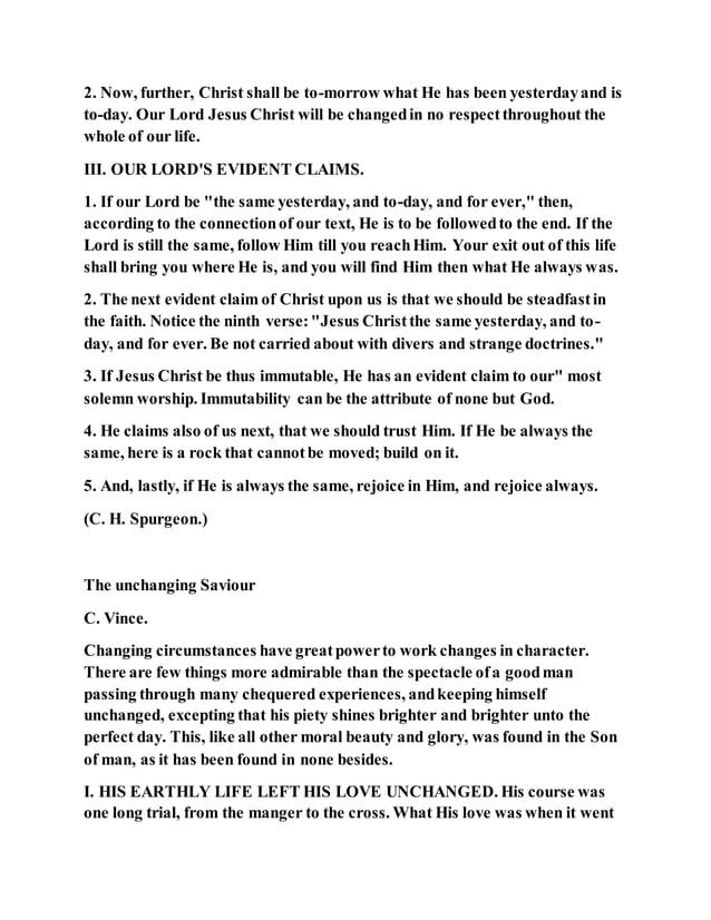 Jesus was the unchanging christ | DOCX