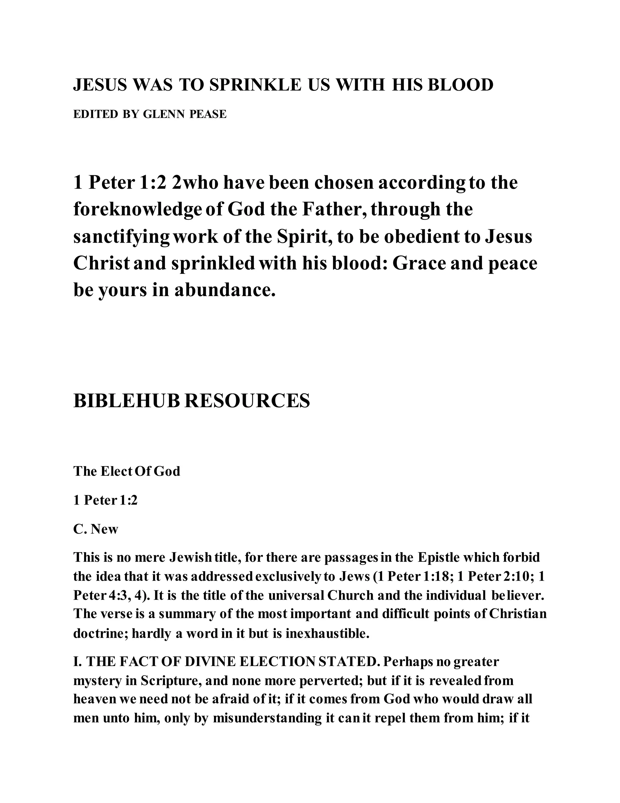 Jesus was to sprinkle us with his blood | PDF