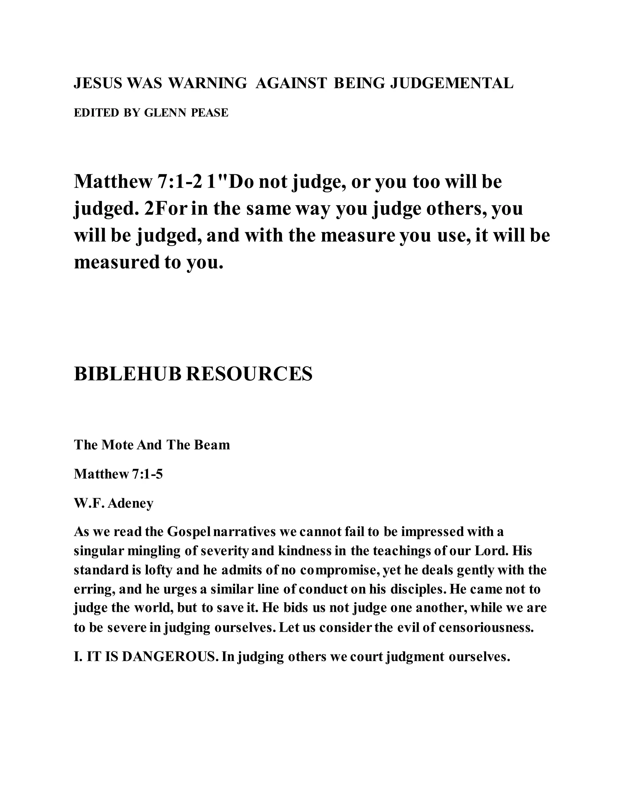 Jesus was warning against being judgmental | DOCX