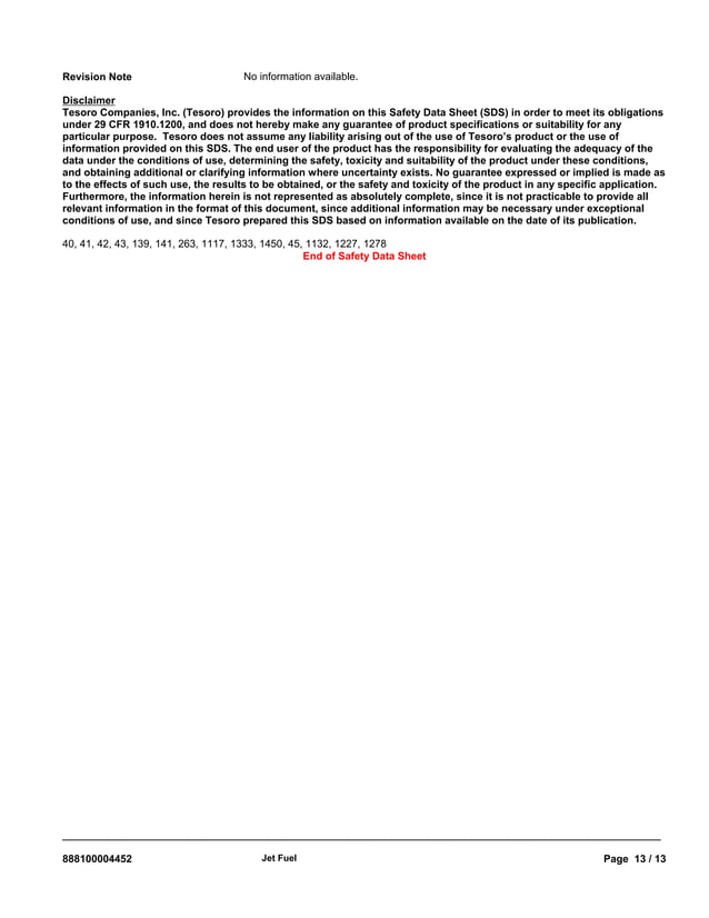 Jet-A Fuel Data Safety Sheet- Tribute Aviation | PDF