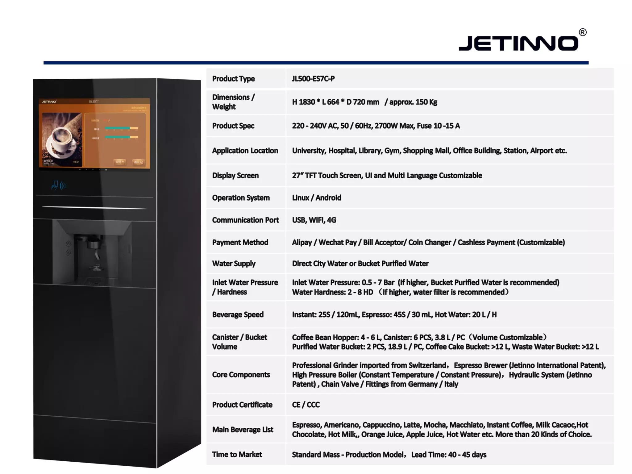Jetinno free standing coffee vending machine supplier | PPT