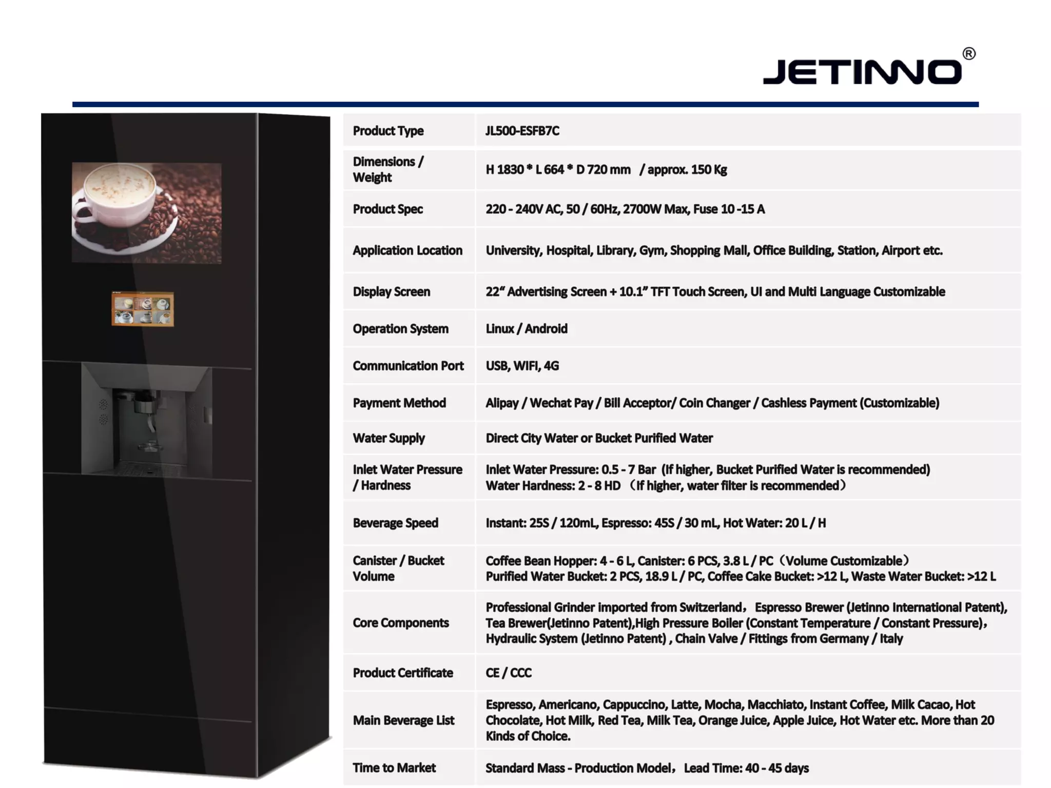 Jetinno free standing coffee vending machine supplier | PPT