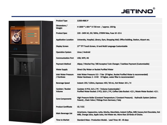 Jetinno free standing coffee vending machine supplier | PPT