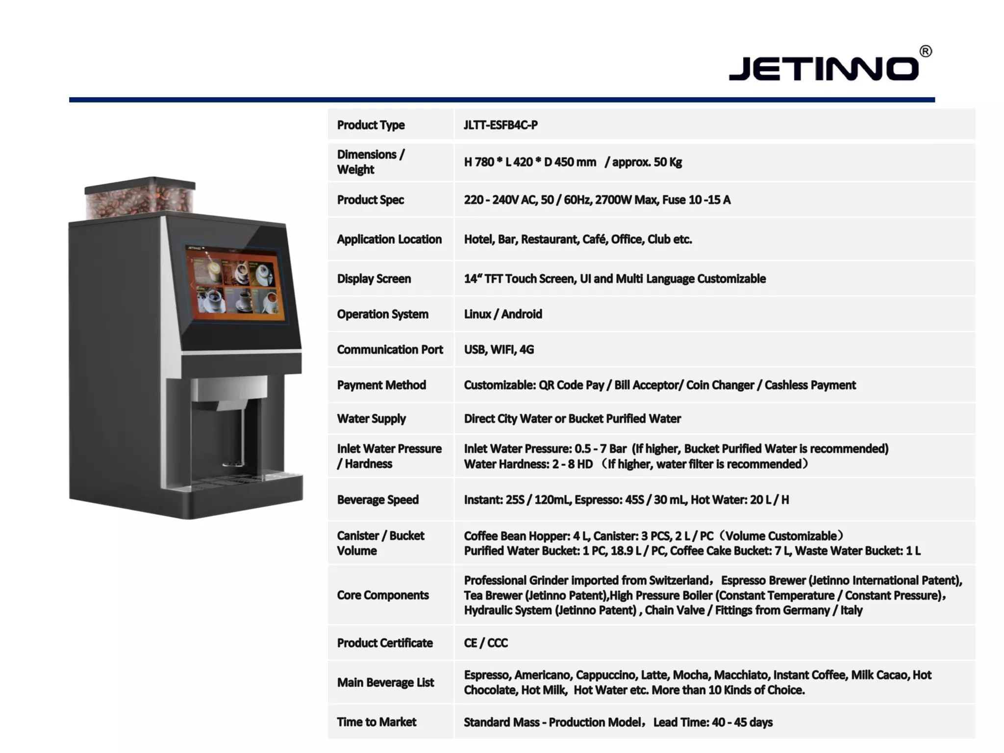 Jetinno table top coffee machine catalogue | PPT