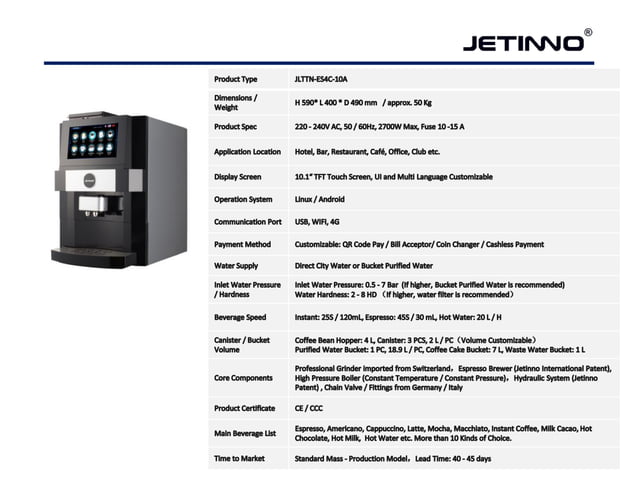 Jetinno table top coffee machine catalogue | PDF
