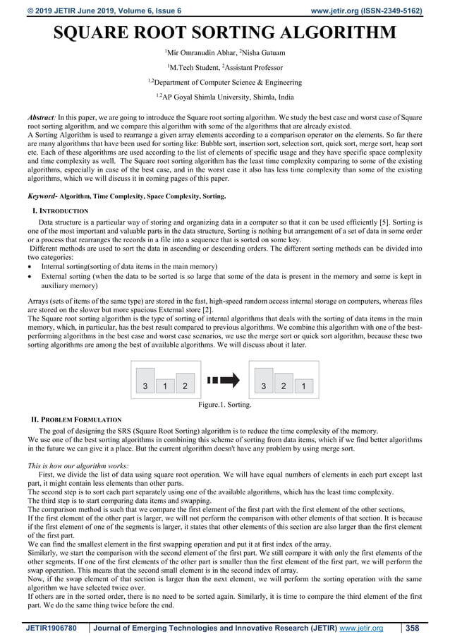 SQUARE ROOT SORTING ALGORITHM | PDF