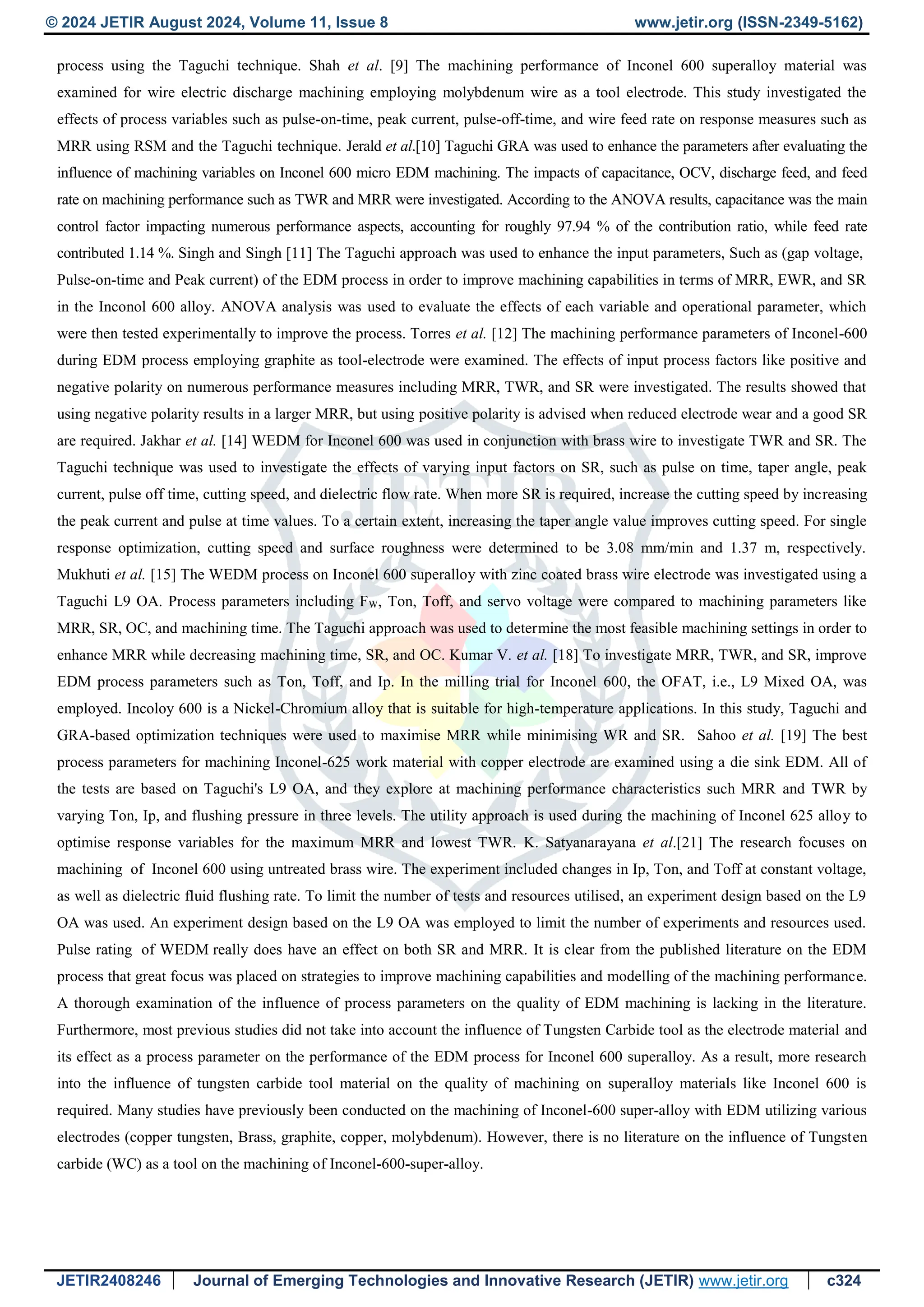 Modeling of EDM Process parameters for MRR of Inconel 600 alloy using ...