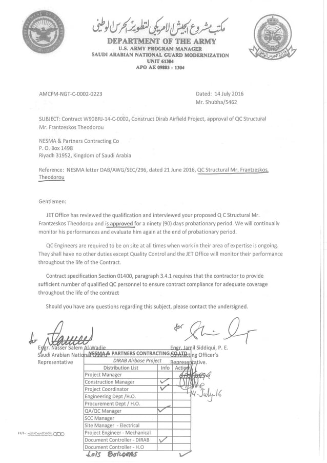 Jet letter no223 approval of qc mr frantzeskos theodoru | PDF