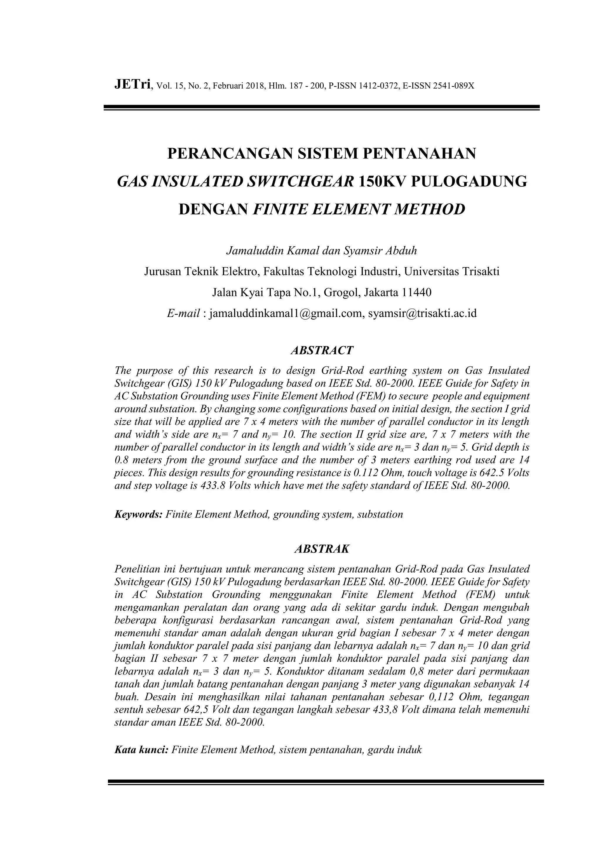 PERANCANGAN SISTEM PENTANAHAN GAS INSULATED SWITCHGEAR 150KV PULOGADUNG ...