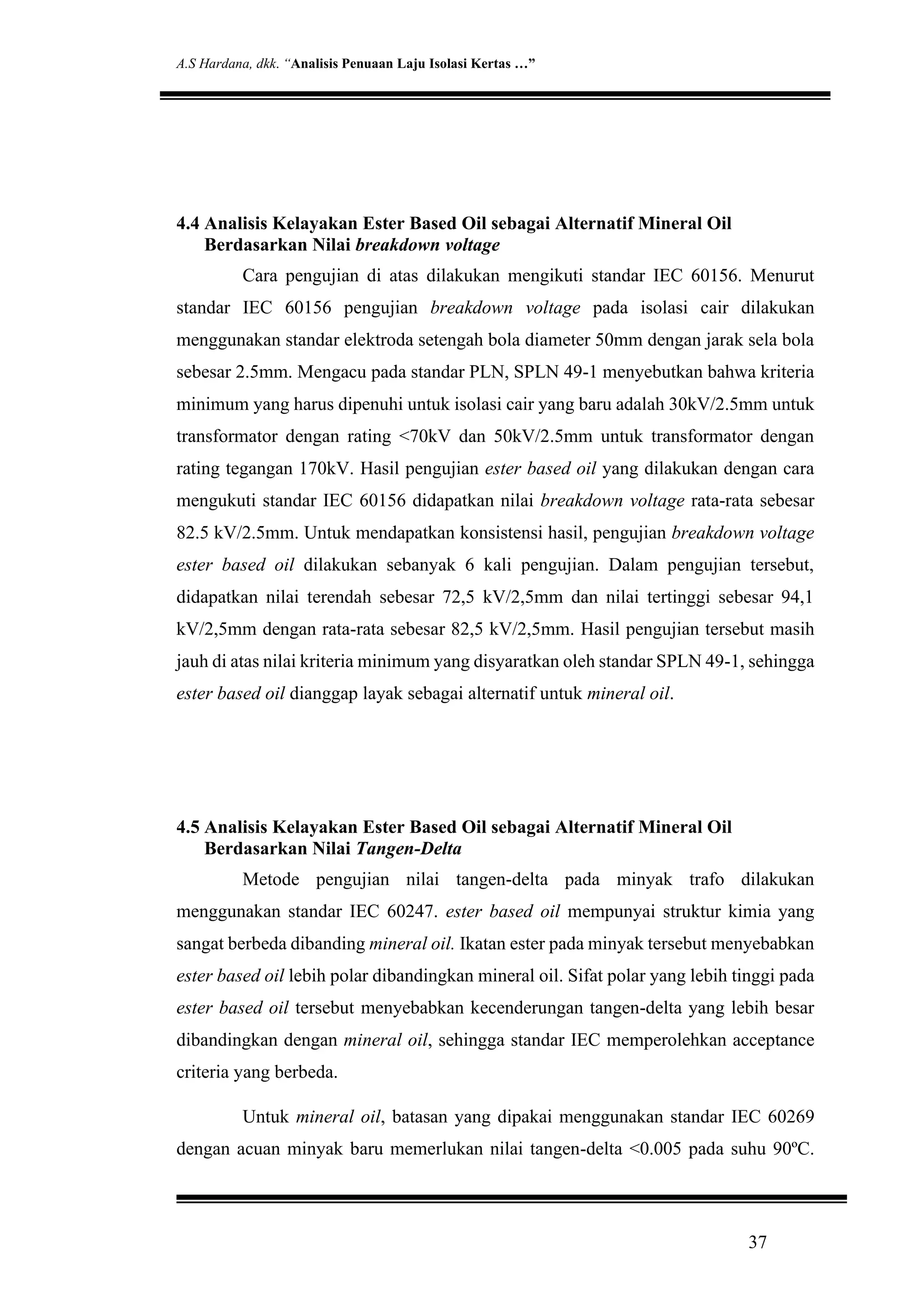 ANALISIS LAJU PENUAAN ISOLASI KERTAS MENGGUNAKAN ESTER BASED OIL PADA ...