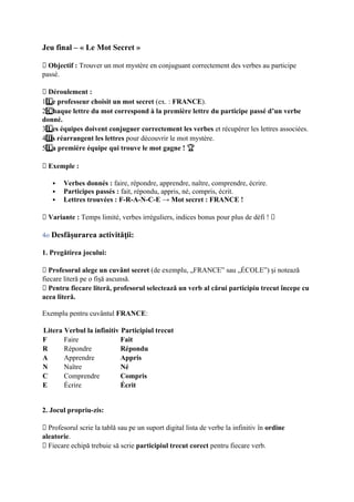 Jeu passe compose verbes conjugues avec avoir | PDF