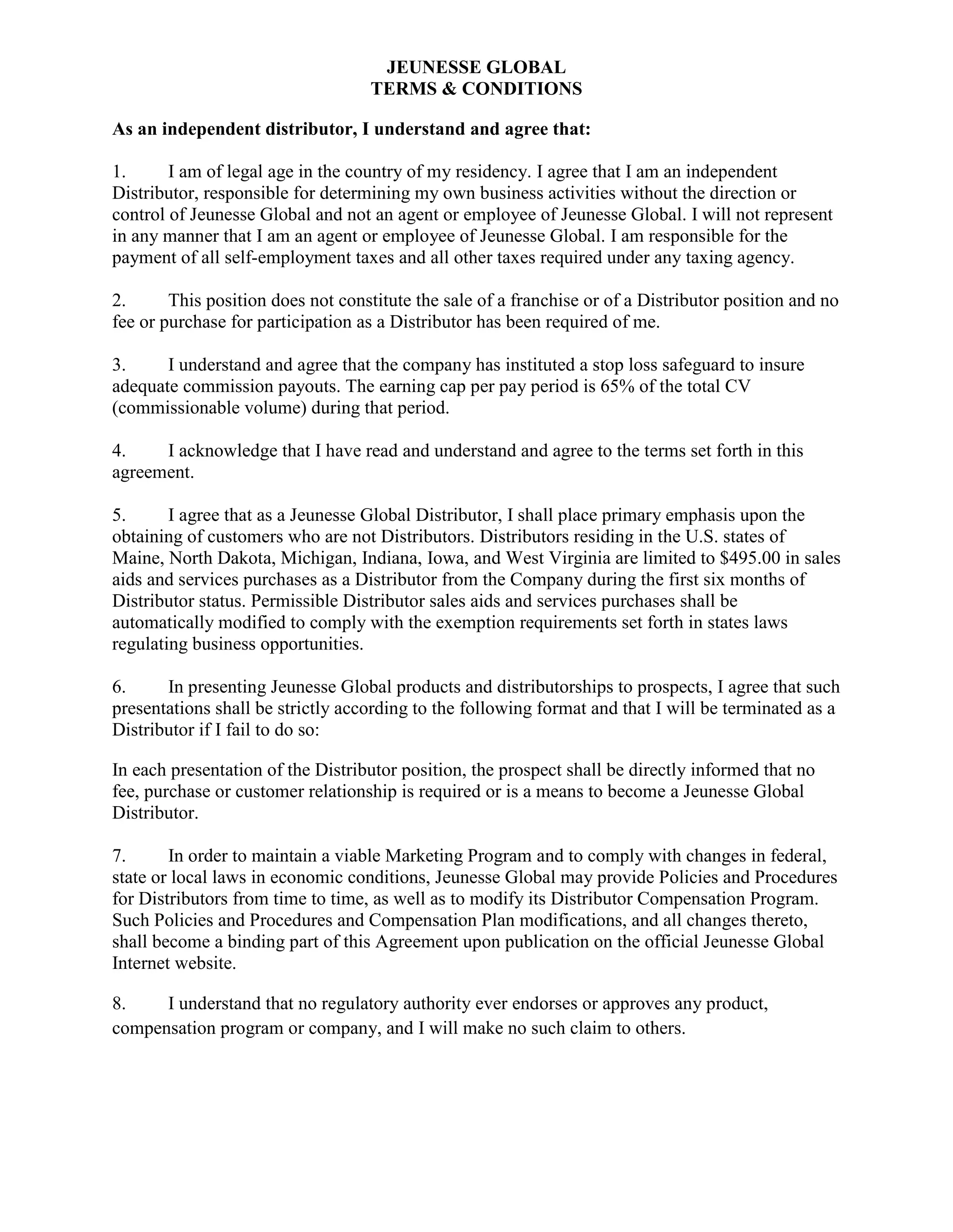 Jeunesse Global Terms | PDF