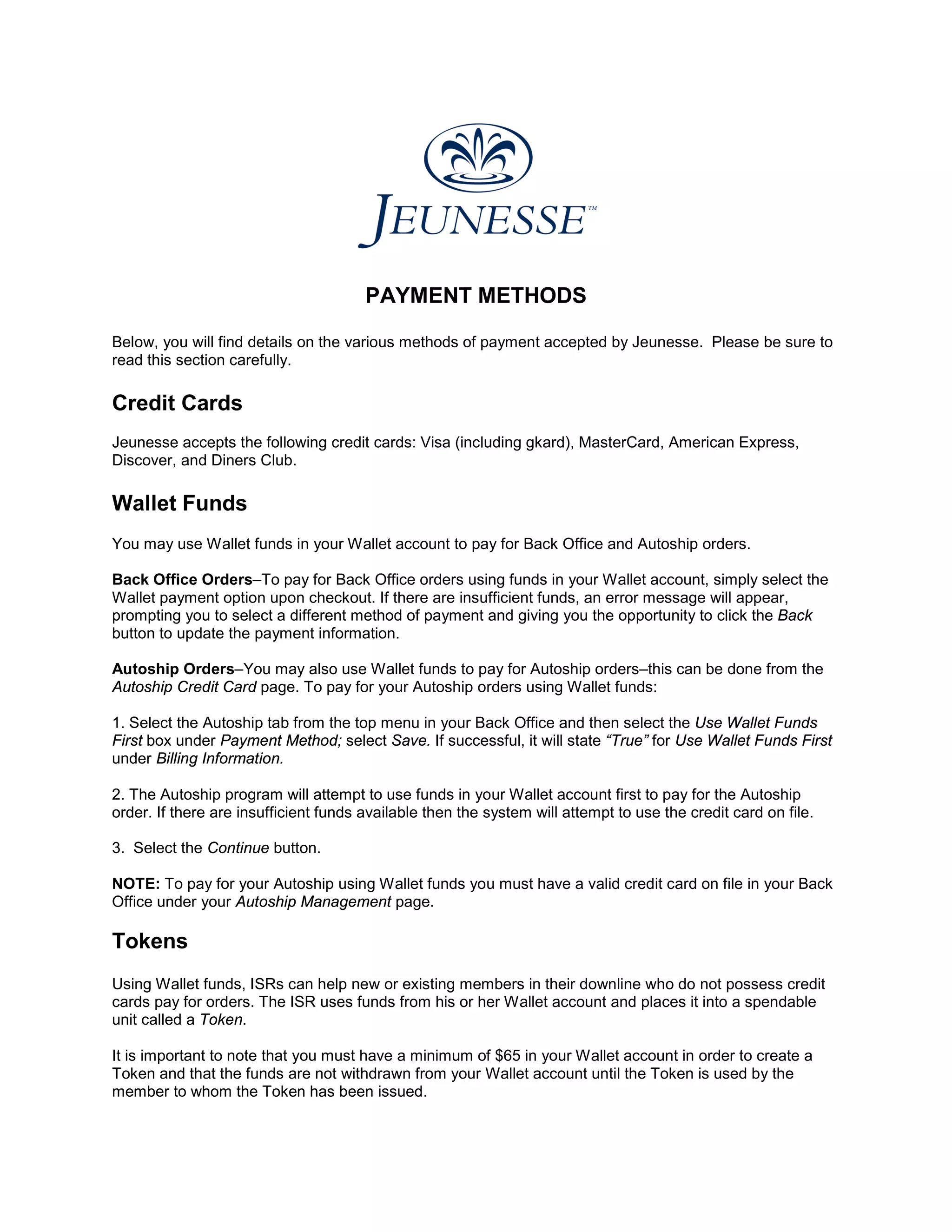 Jeunesse paymentmethodsfinal | PDF