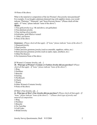 Jewelry2004surveyquestionnairedraft (1) | PDF