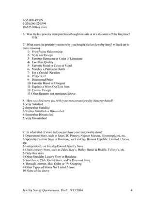 Jewelry2004surveyquestionnairedraft (1) | PDF